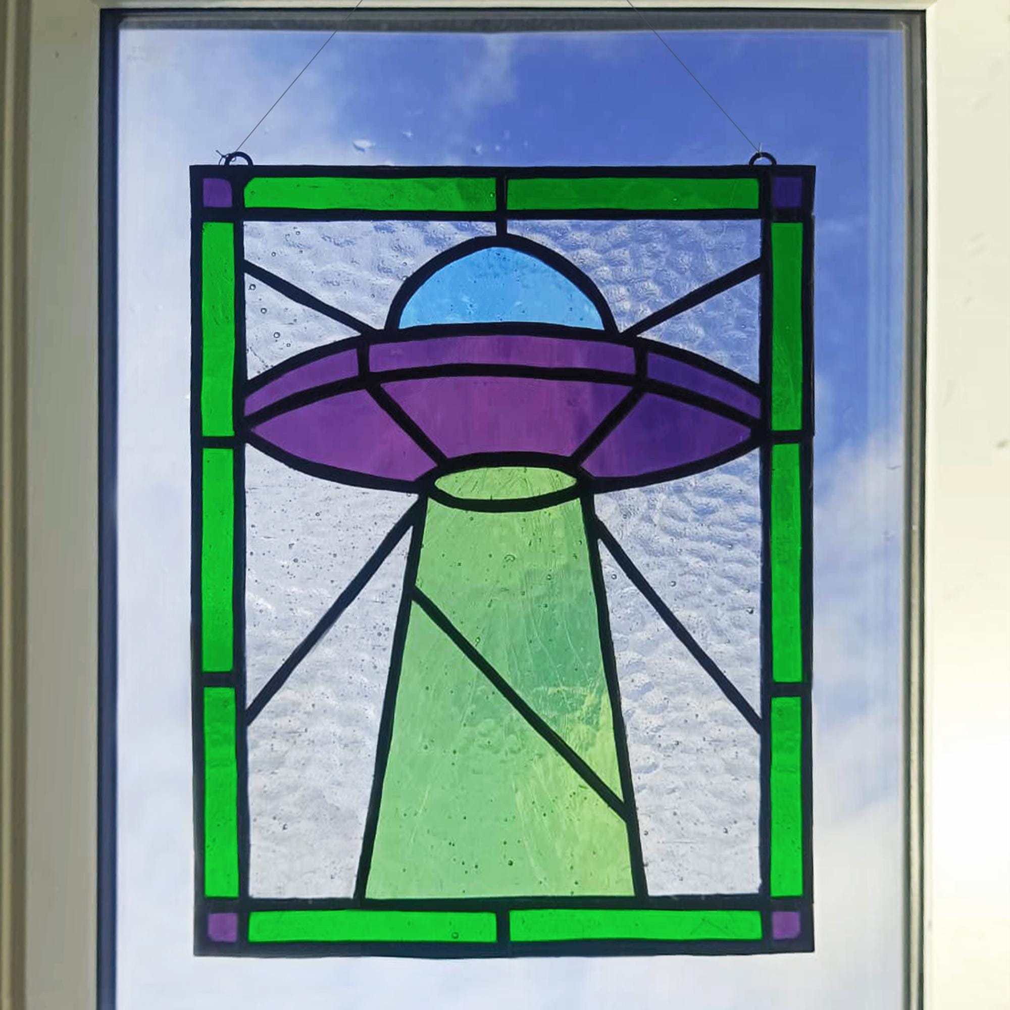 Stained Glass UFO Panel – Handmade Alien Window Art - Etsy