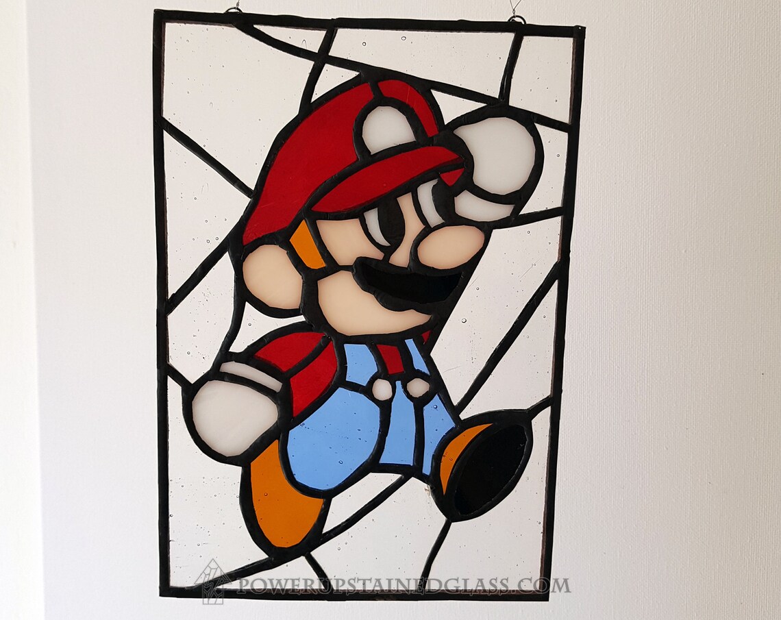 Super Mario Stained Glass Panel / Hanger for wall window or | Etsy