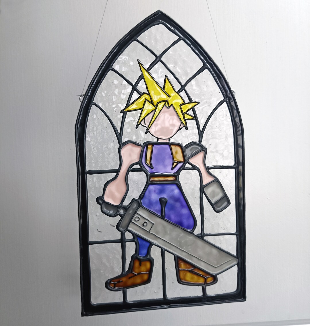 Final Fantasy Vii Cloud Stained Glass Style Painted Glass Panel ...