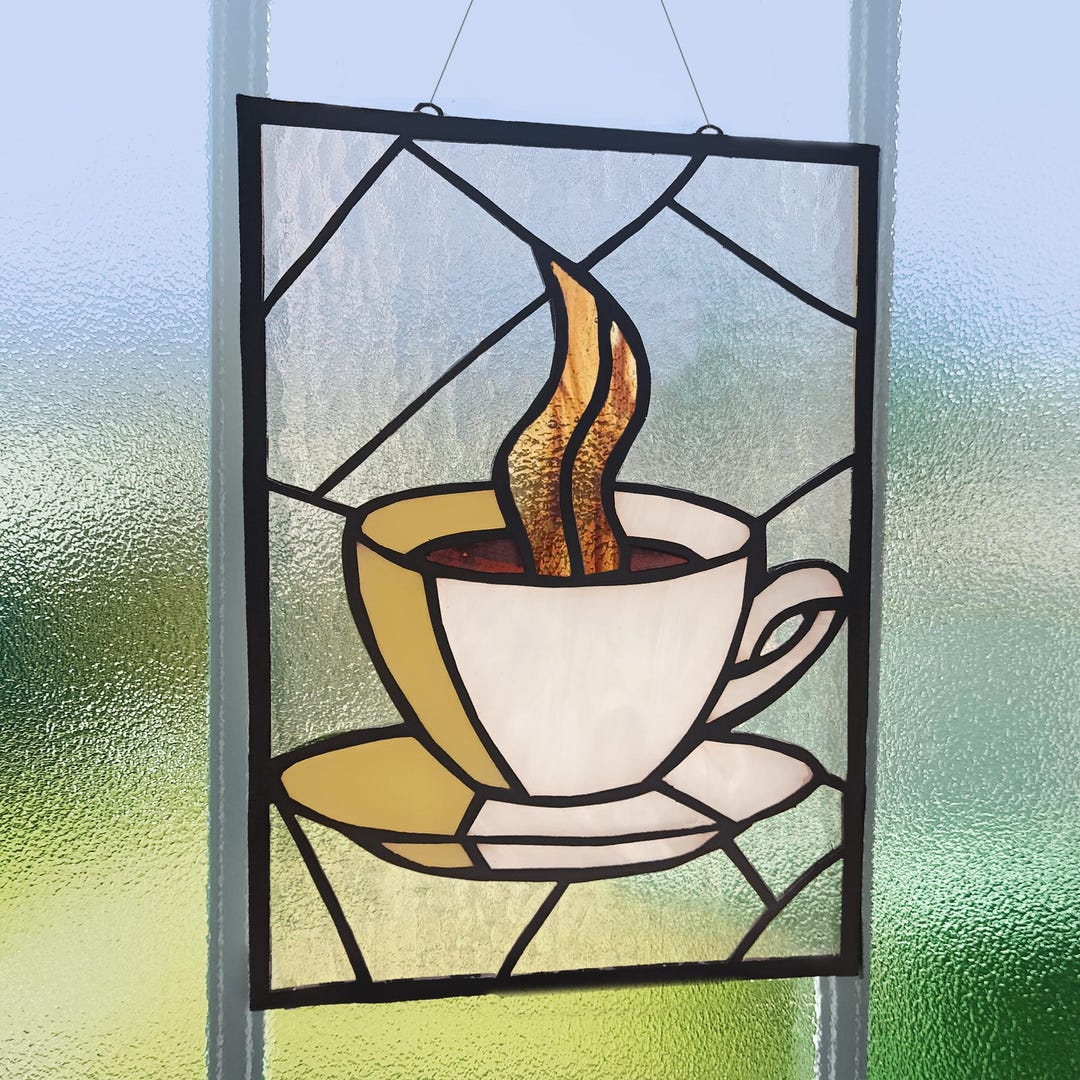 Cup of Coffee Stained Glass Panel, for Wall, Window or Suncatcher ...