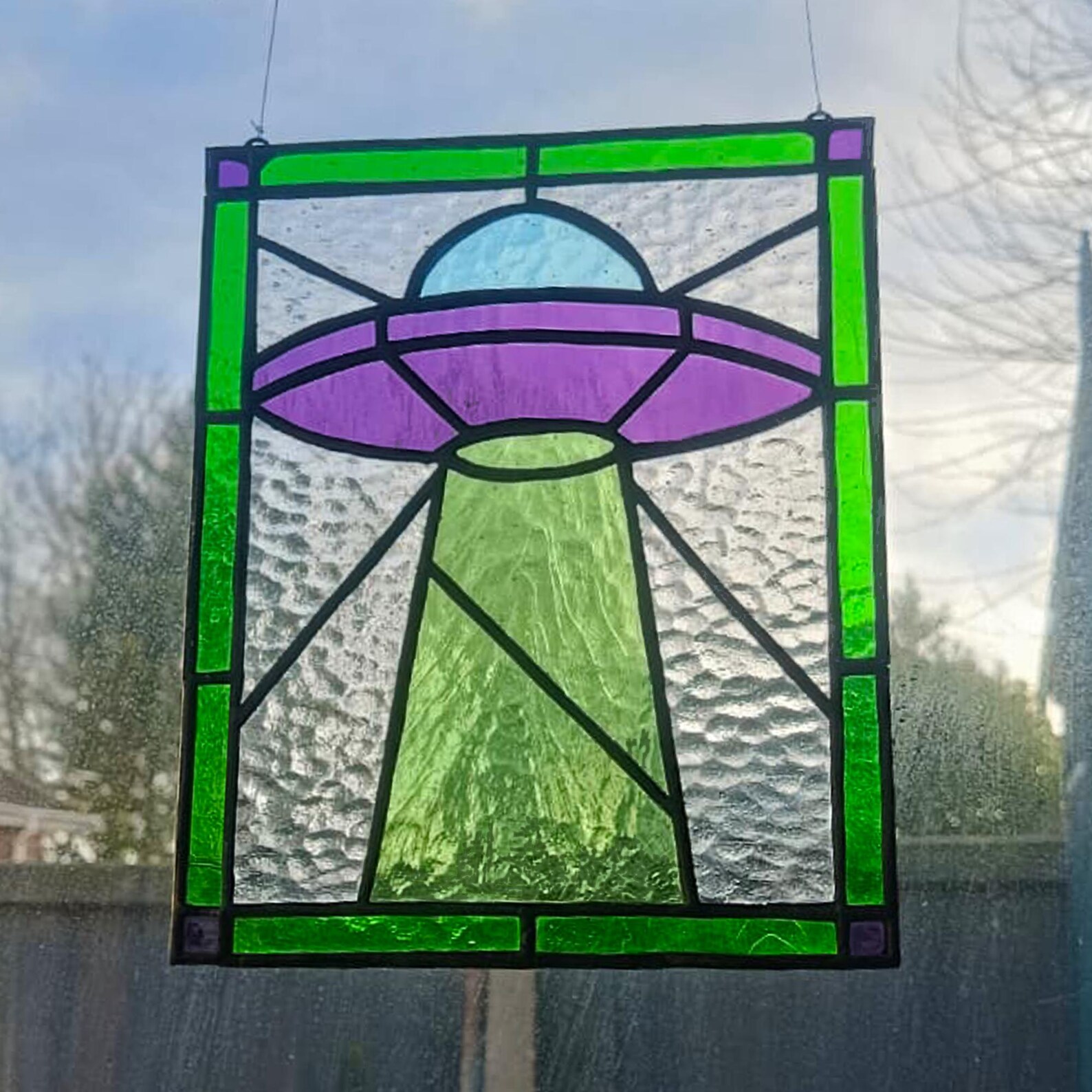 Stained Glass UFO Panel – Handmade Alien Window Art - Etsy