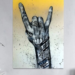 Rock Sign Hand Graffiti Street Art Printed Canvas or Poster Print ...