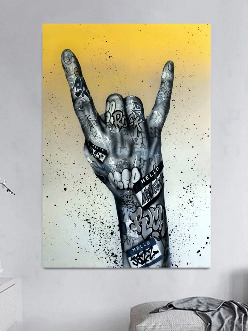 Rock Sign Hand Graffiti Street Art Printed Canvas or Poster - Etsy