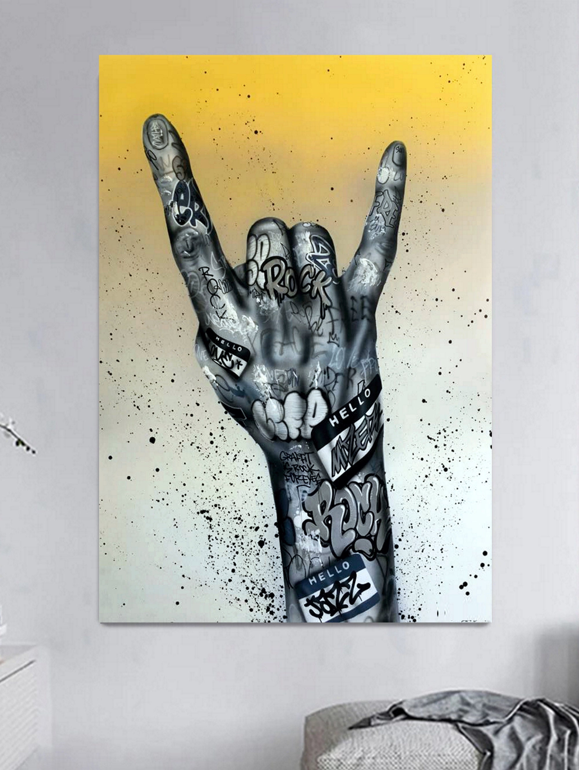 Rock Sign Hand Graffiti Street Art Printed Canvas or Poster - Etsy