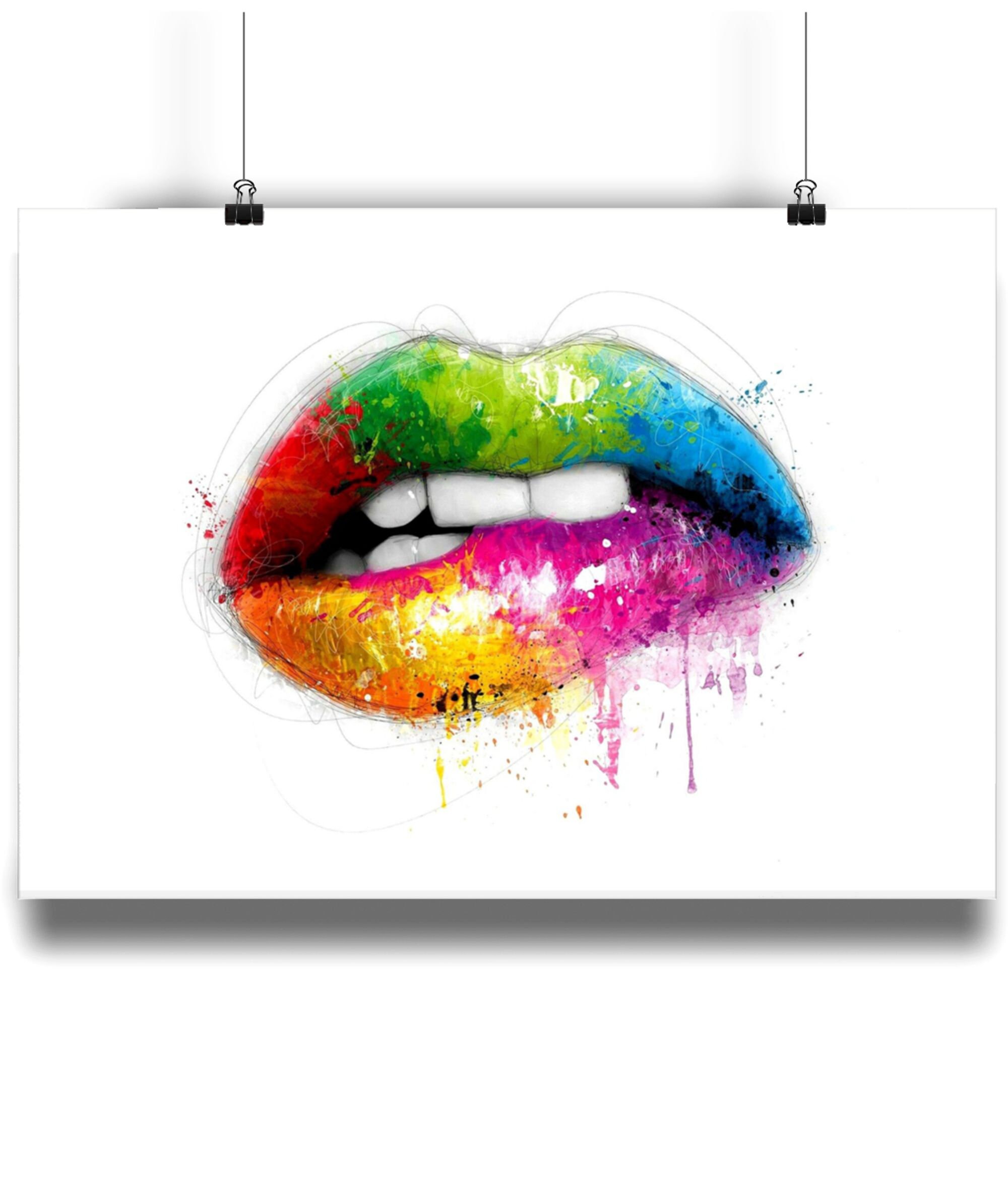 Stunning Colourful Lips Mouth Abstract Canvas Wall Art and - Etsy UK