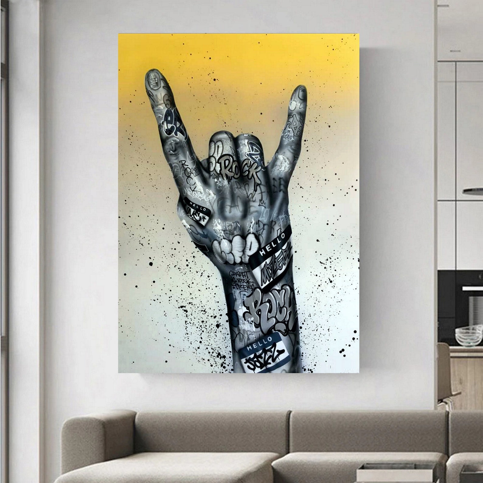 Rock Sign Hand Graffiti Street Art Printed Canvas or Poster - Etsy