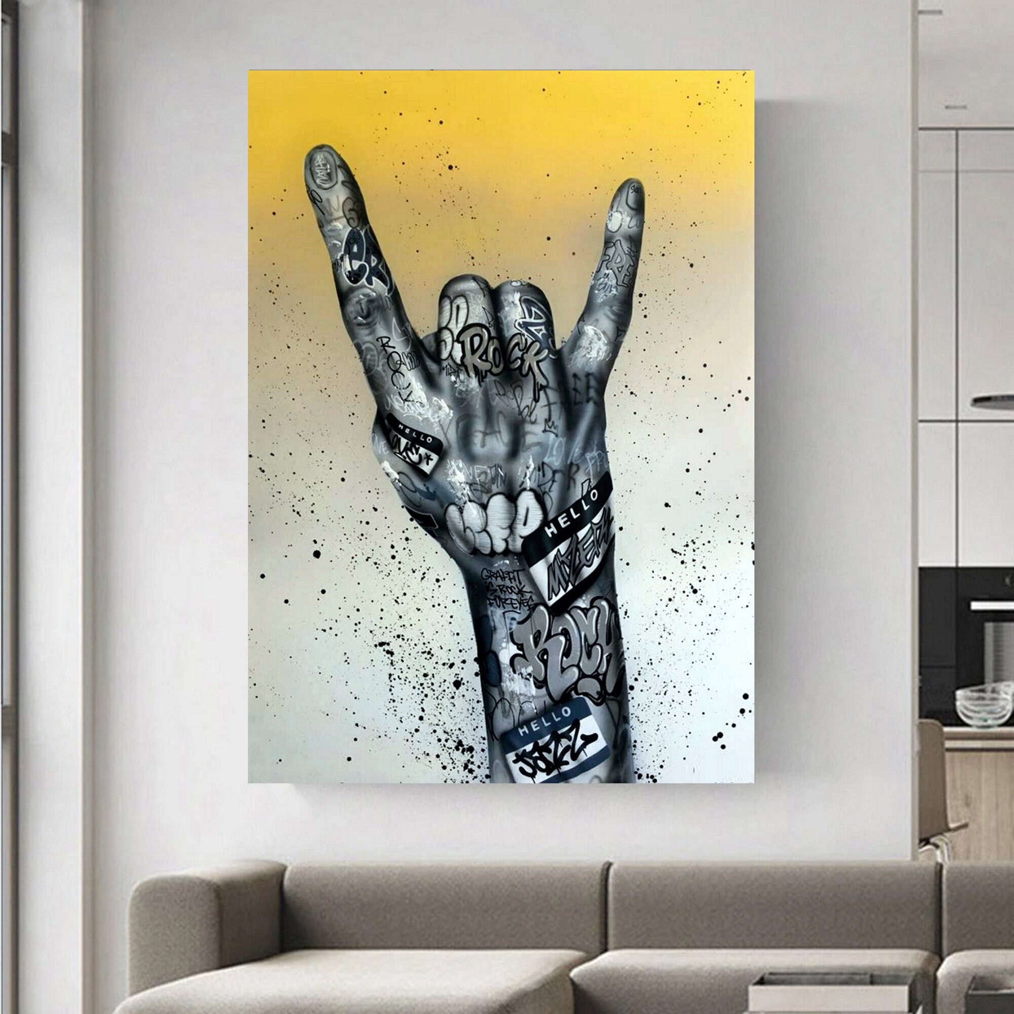 Rock sign hand Graffiti Street Art Printed Canvas or Poster | Etsy