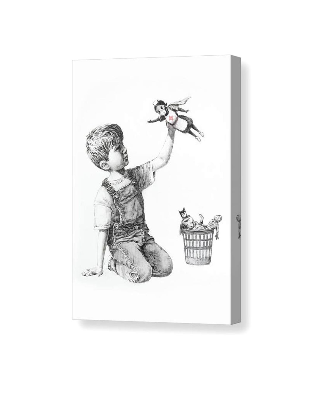 Banksy NHS Superhero Nurse and Boy Street Art Printed Box Framed Canvas ...
