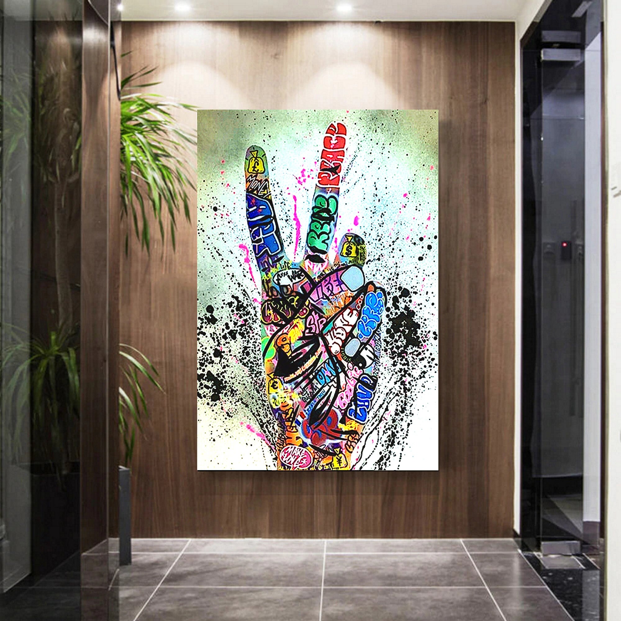Graffiti Peace Sign Hand Printed Wrapped Frame Canvas or - Etsy
