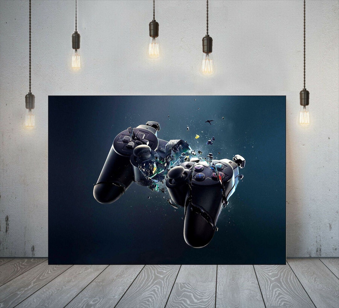 Playstation Exploding Controller Printed Canvas Wall Art Poster Print ...