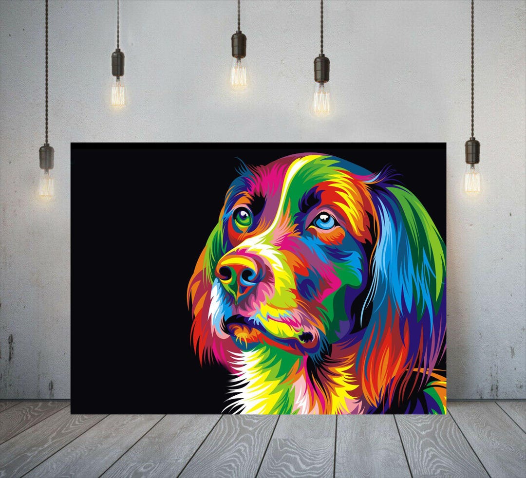 Stunning Colourful Dog Abstract Printed Canvas Wall Art or Poster Print ...