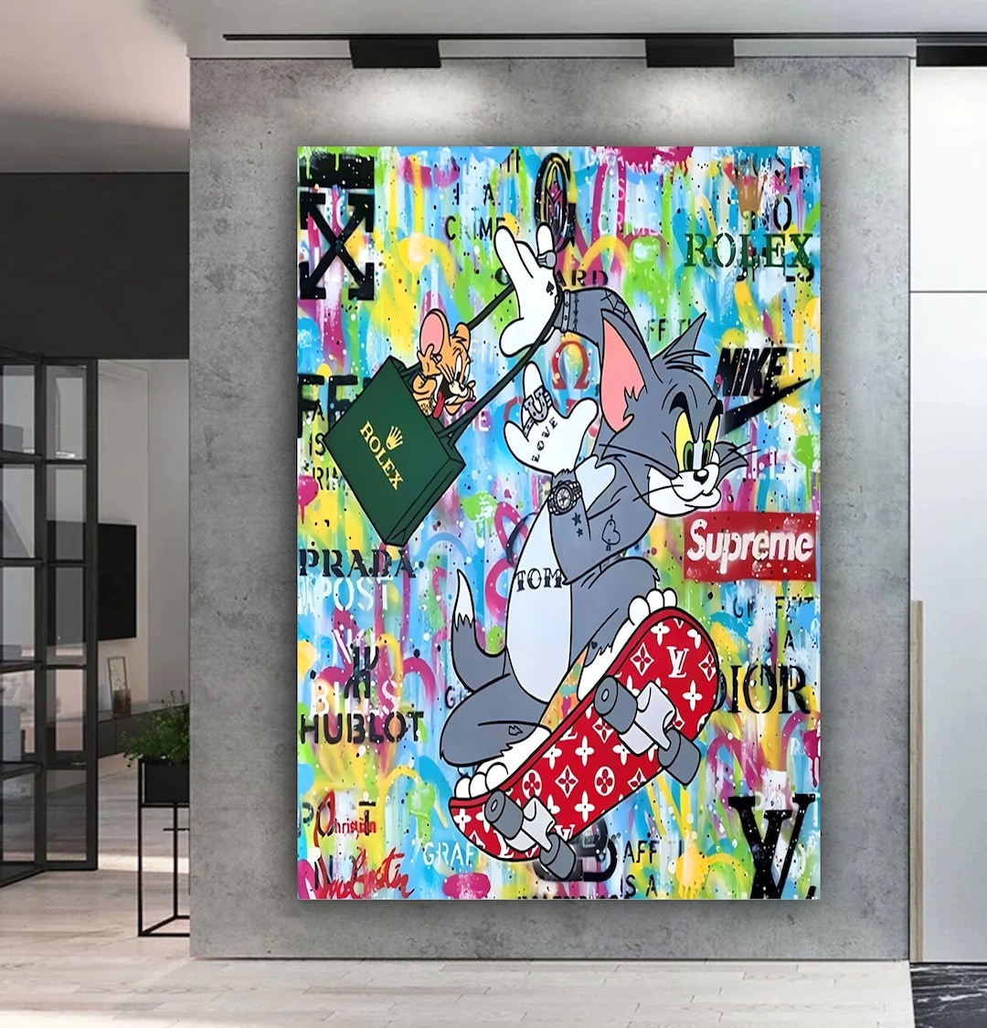 Banksy Style Tom and Jerry Graffiti Street Art Box Framed Canvas Wall ...