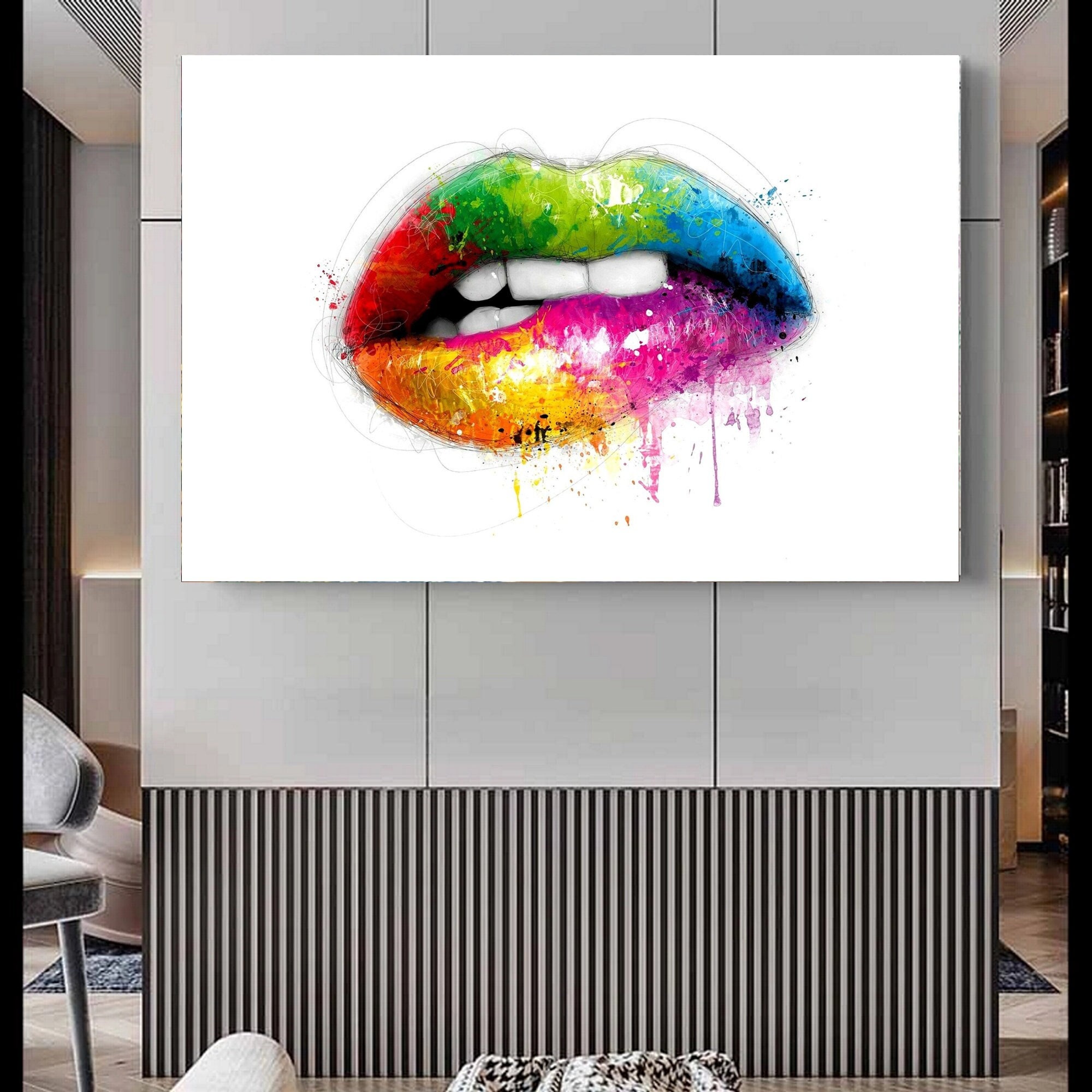 Stunning Colourful Lips Mouth Abstract Canvas Wall Art and - Etsy UK