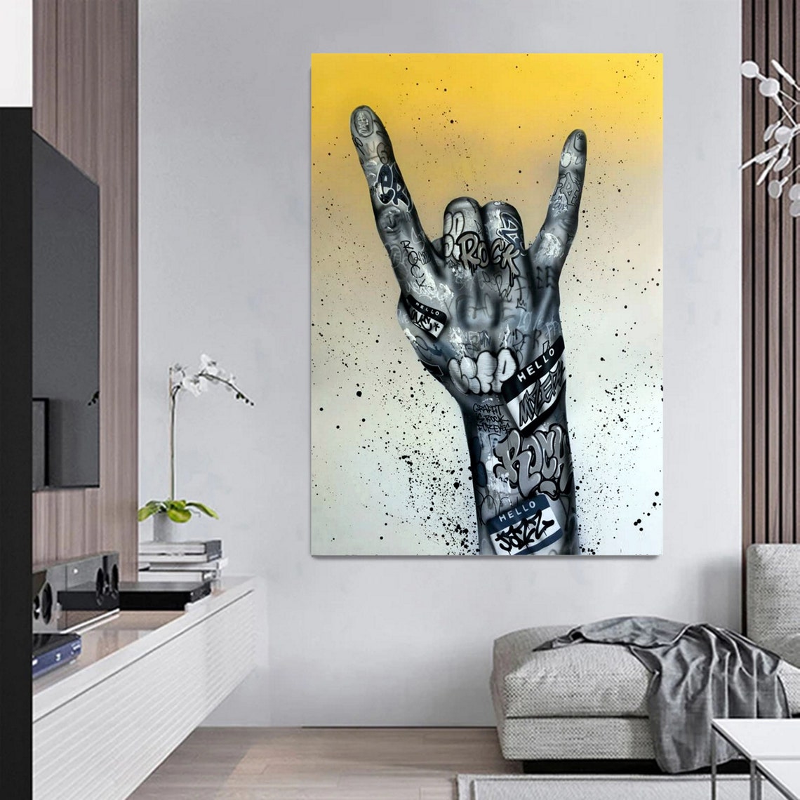 Rock Sign Hand Graffiti Street Art Printed Canvas or Poster - Etsy