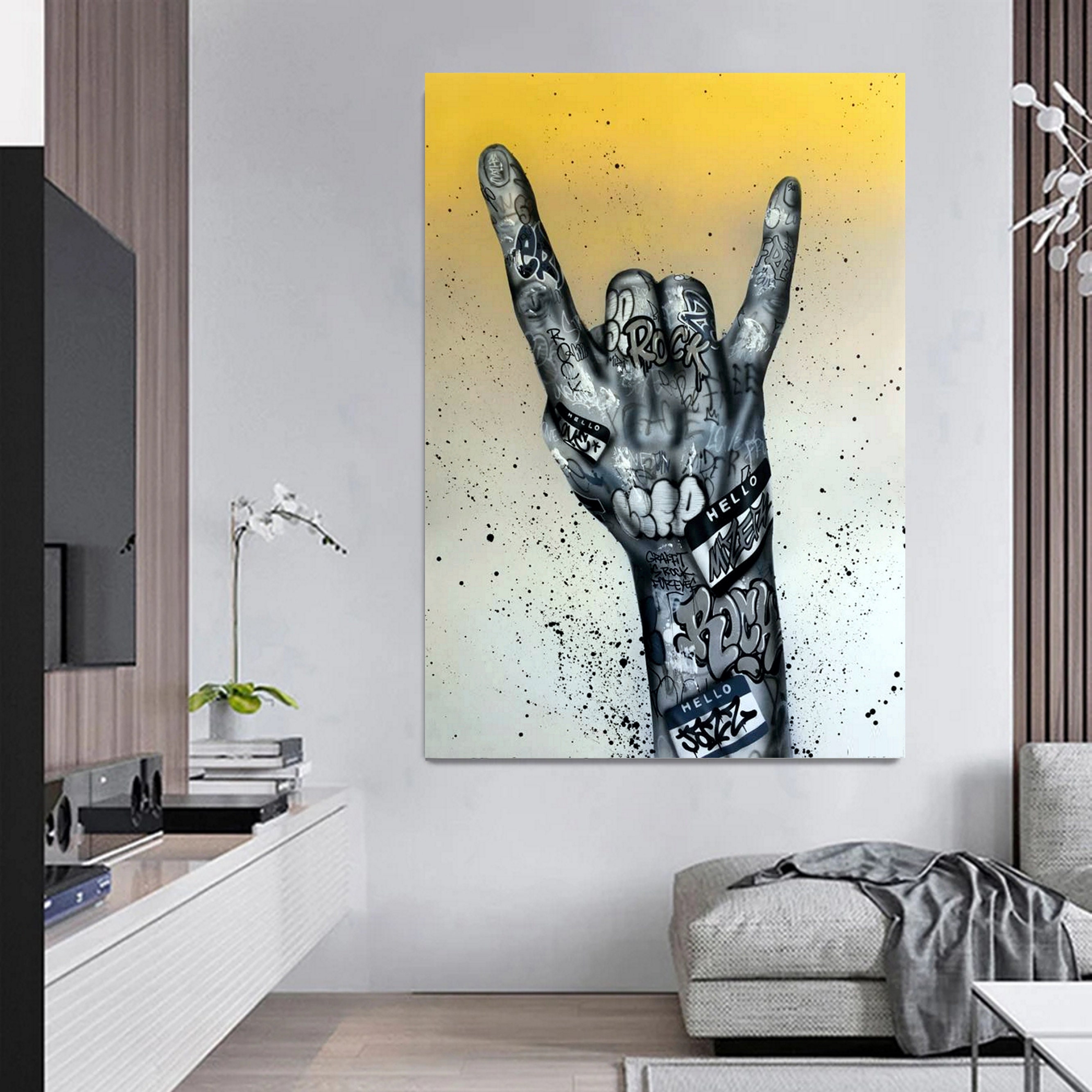 Rock Sign Hand Graffiti Street Art Printed Canvas or Poster - Etsy