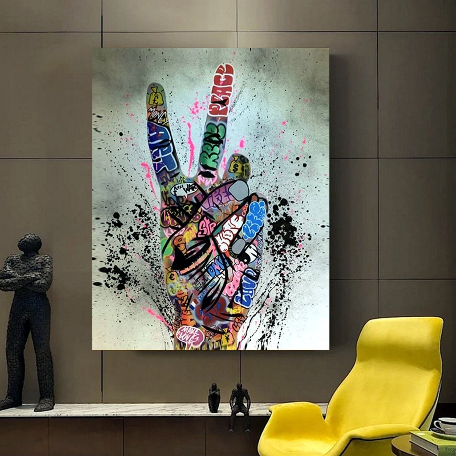 Graffiti Peace Sign Hand Printed Wrapped Frame Canvas or | Etsy UK