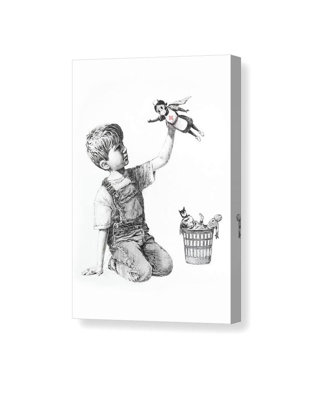 Banksy NHS Superhero Nurse and Boy Street Art Printed Box Framed Canvas ...