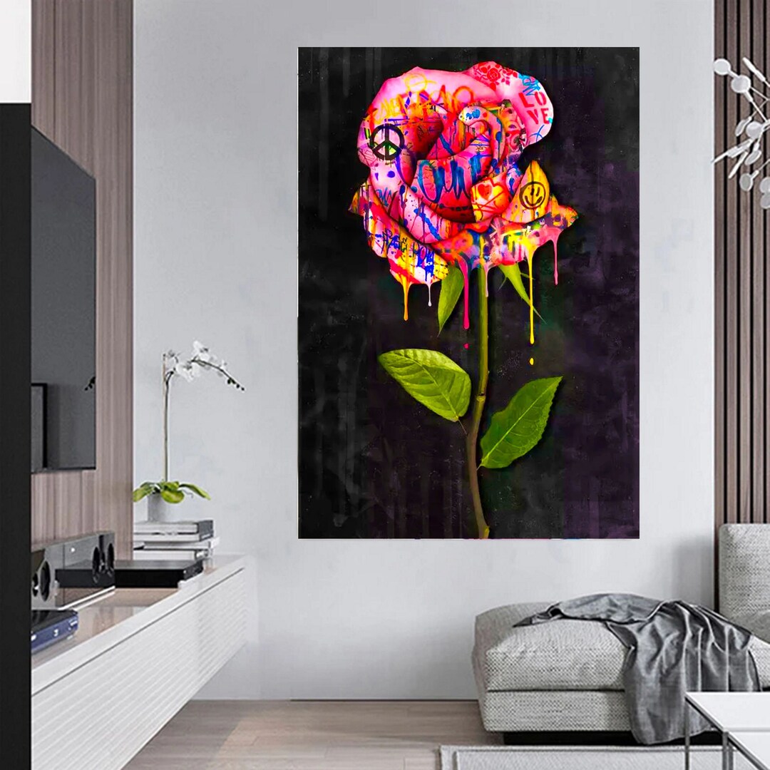 Pink Rose Flower Graffiti Street Art Box Framed Printed Canvas - Etsy