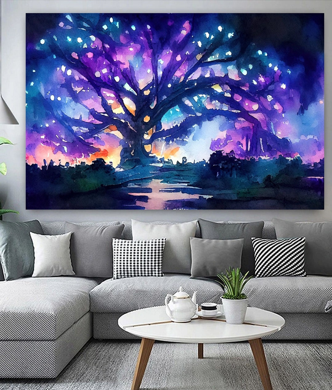 Tree of Life Beautiful Watercolour Effect Printed Wall Art Deep Framed ...