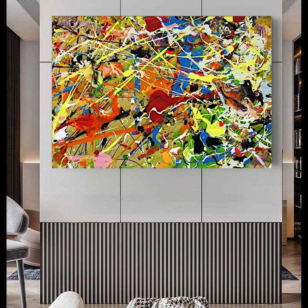Jackson Pollock Abstract Canvas Print: Yellow Mid-century Wall Art ...