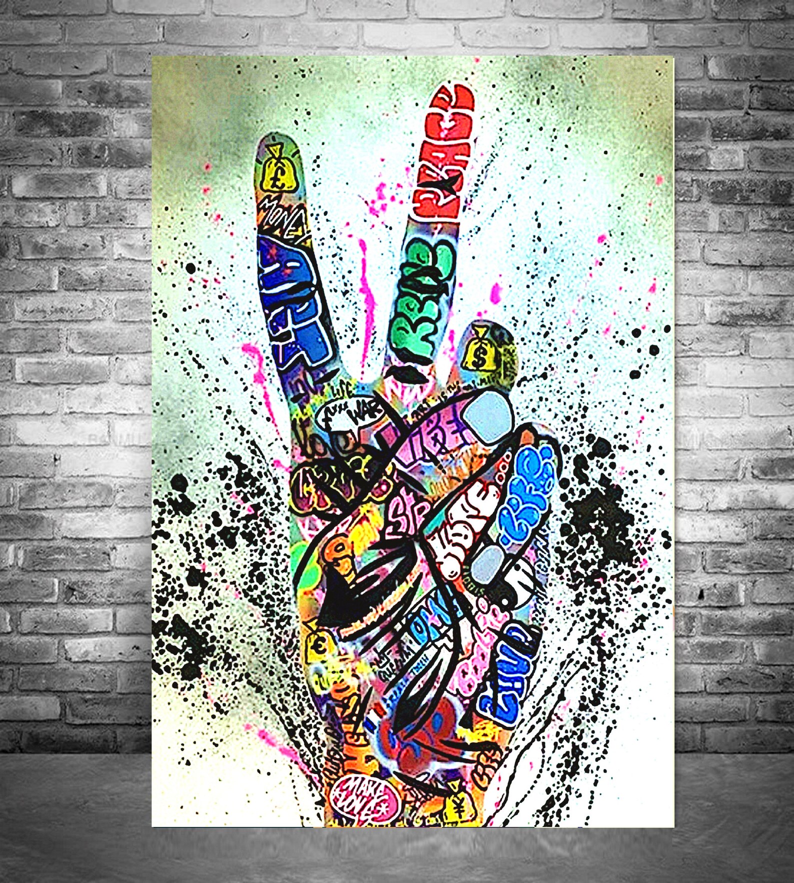 Graffiti Peace Sign Hand Printed Wrapped Frame Canvas or - Etsy