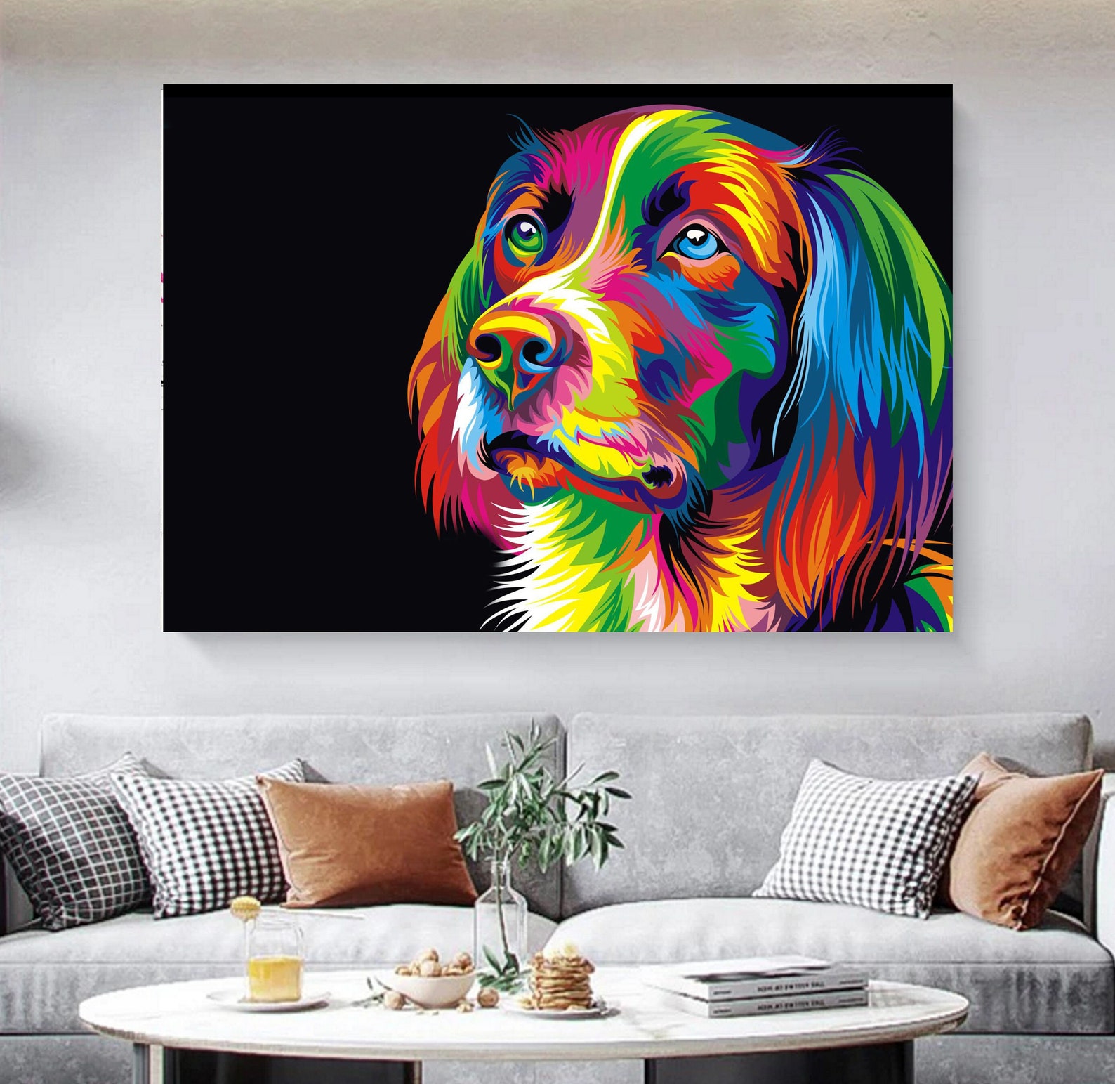 Stunning Colourful Dog Abstract Printed Canvas Wall Art or | Etsy