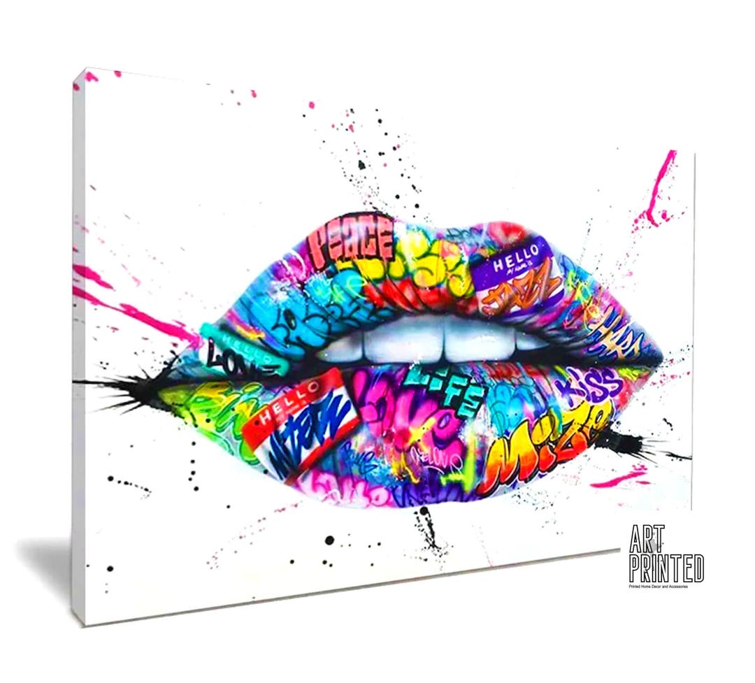 Graffiti Lips Street Art Closed Mouth Wall Picture Printed Gallery ...