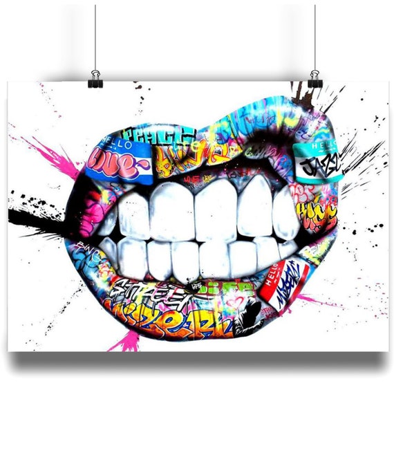 Poster/canvas Print Graffiti Open Mouth Teeth Street Art Wall | Etsy