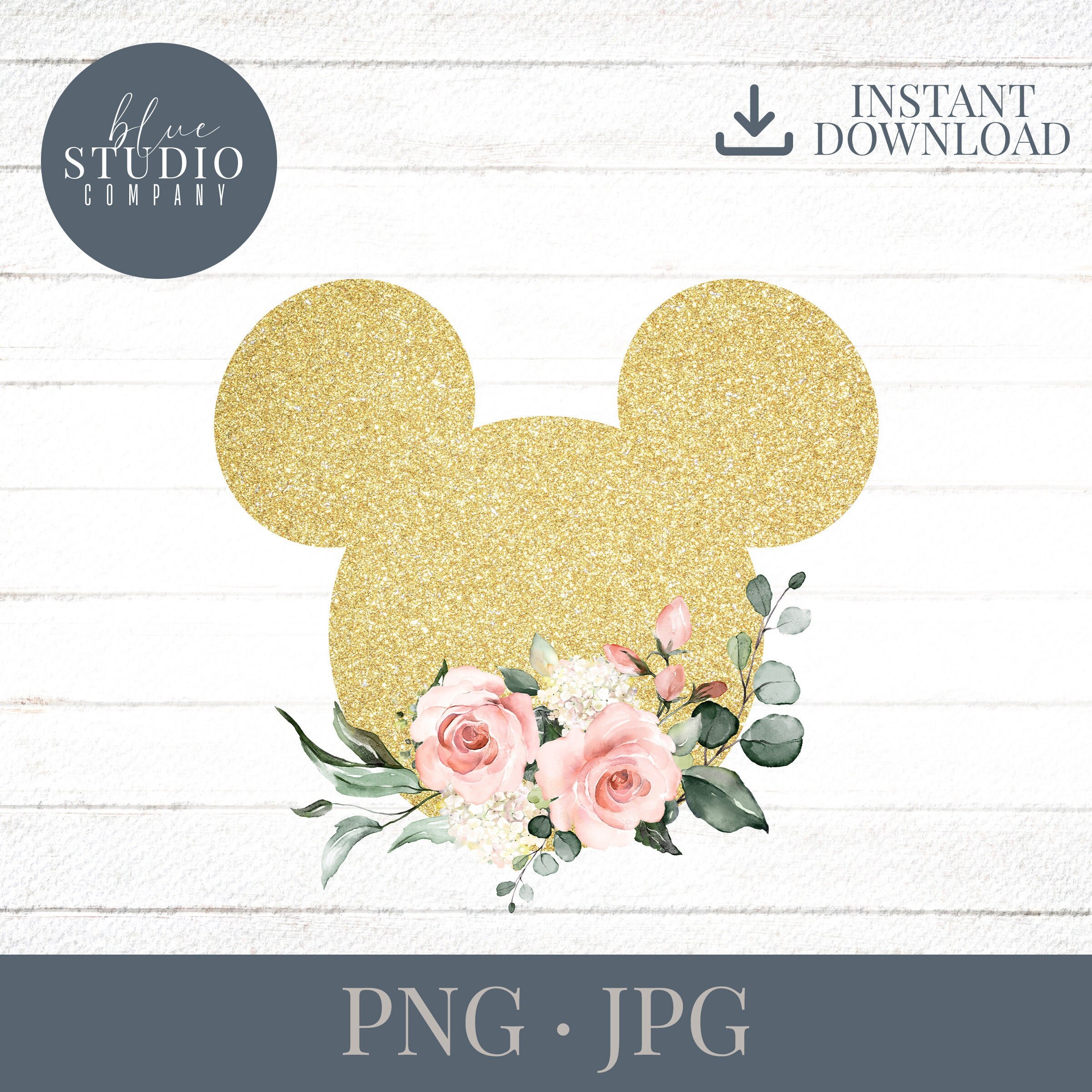 Gold Glitter Mickey Head With Watercolor Floral Accents WDW - Etsy