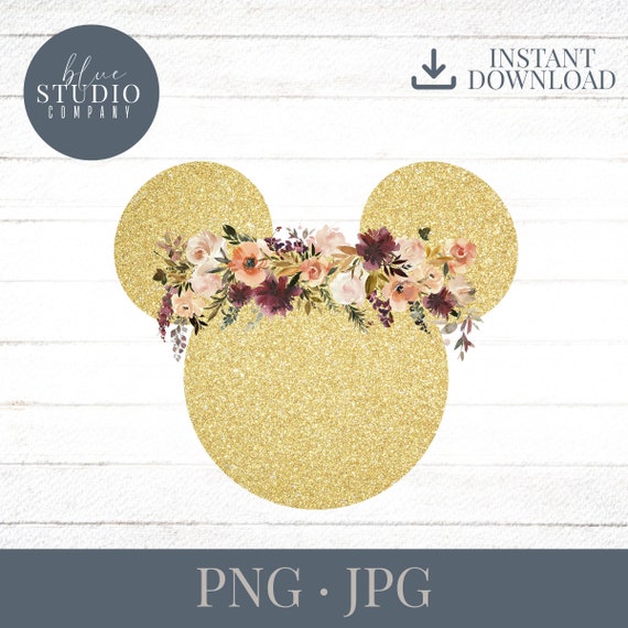 Gold Glitter Mickey Head With Watercolor Floral Accents WDW - Etsy