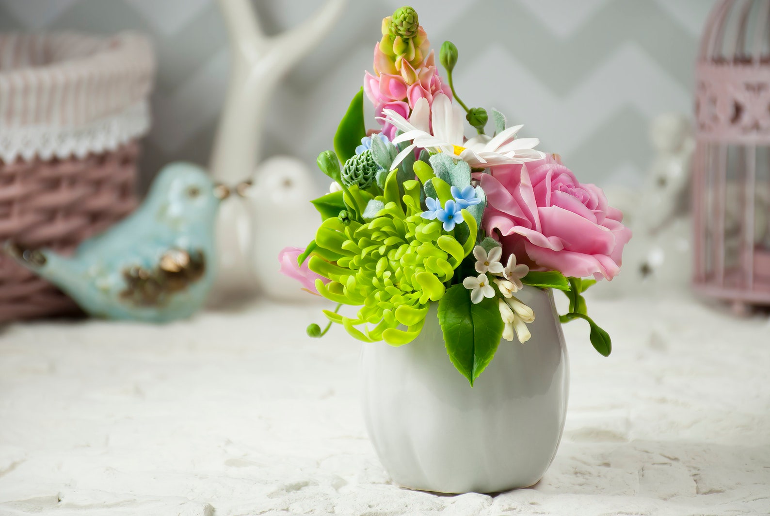 Fake Flowers in Vase Desktop Summer Bouquet Artificial - Etsy