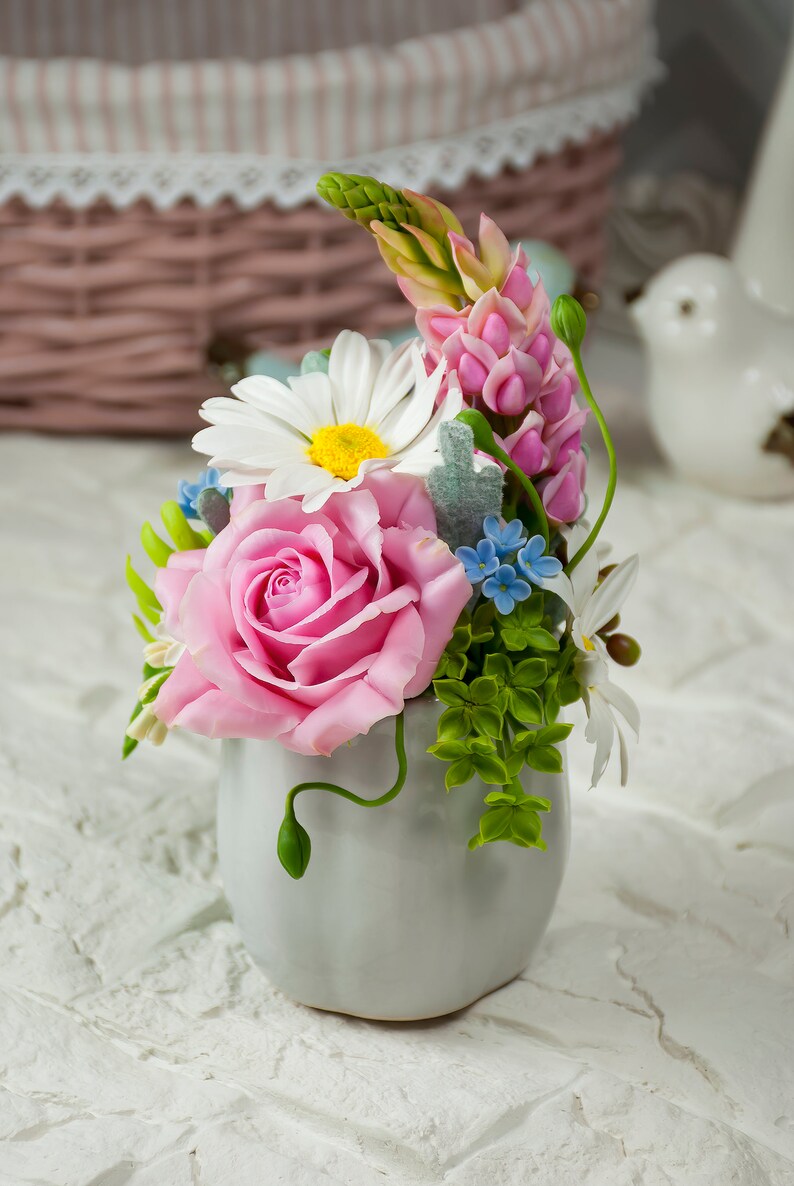 Fake Flowers in Vase Desktop Summer Bouquet Artificial - Etsy