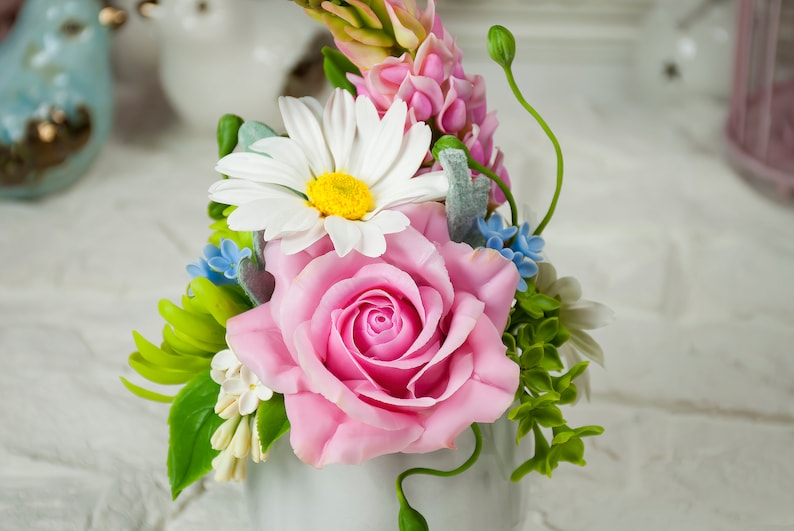 Fake Flowers in Vase Desktop Summer Bouquet Artificial - Etsy