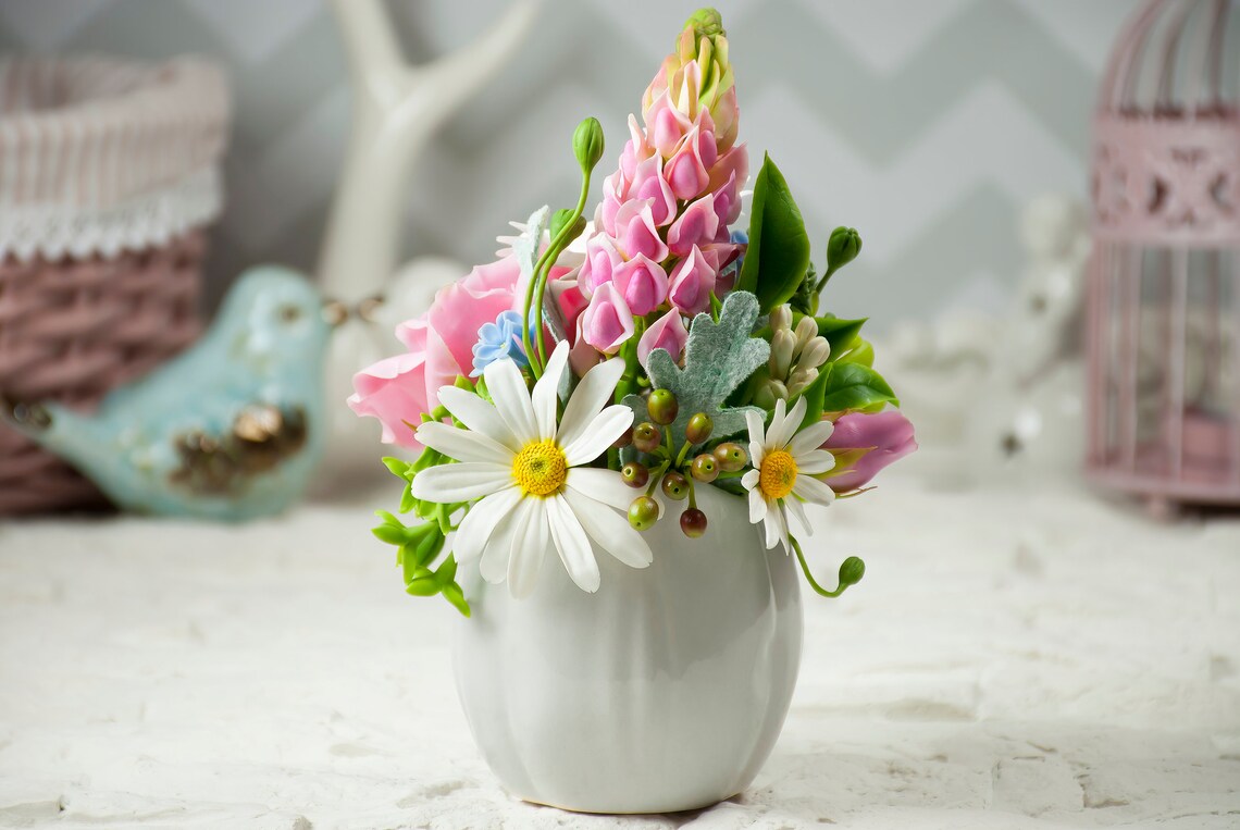 Fake Flowers in Vase Desktop Summer Bouquet Artificial - Etsy