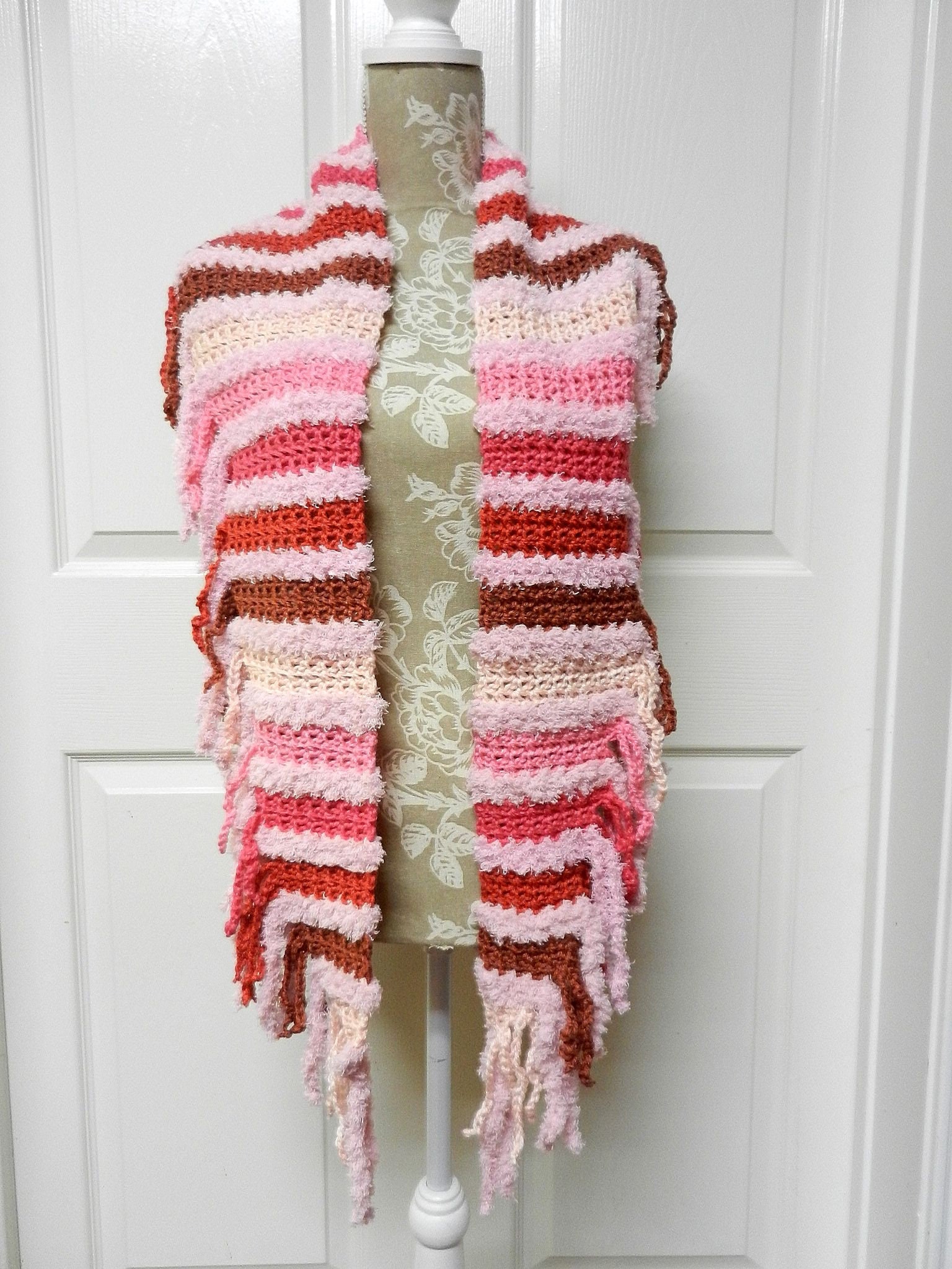 Fluffy Pink Cream Rust Dark Red Fringed Shawl Scarf - Etsy