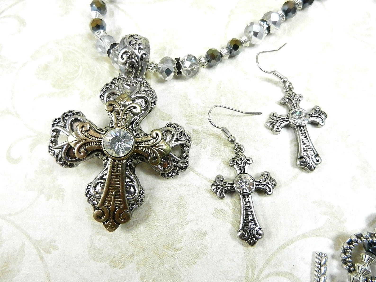 Handmade Cross Necklace and Earrings, Silver and Gold Cross Necklace ...