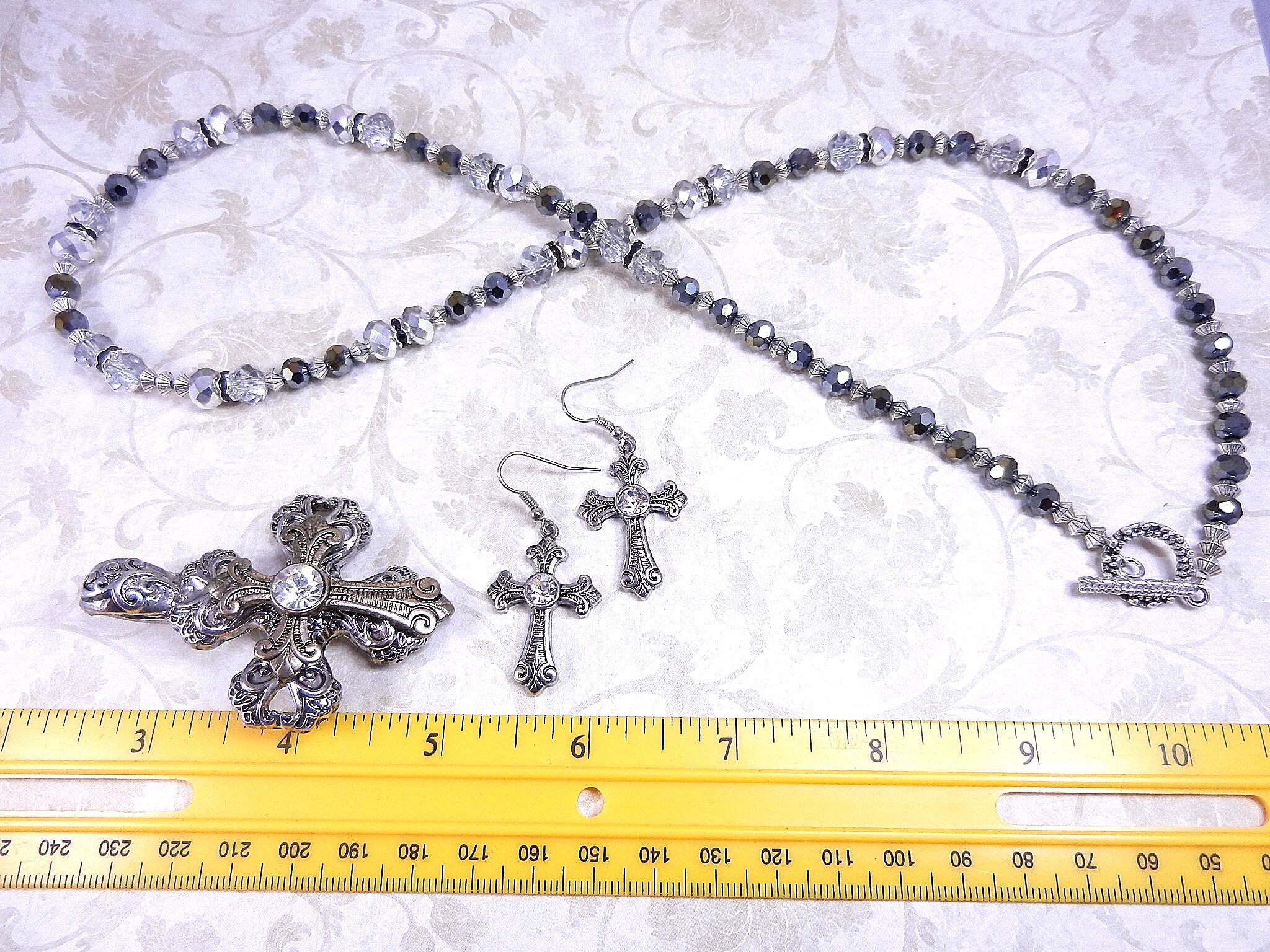 Handmade Cross Necklace and Earrings, Silver and Gold Cross Necklace ...