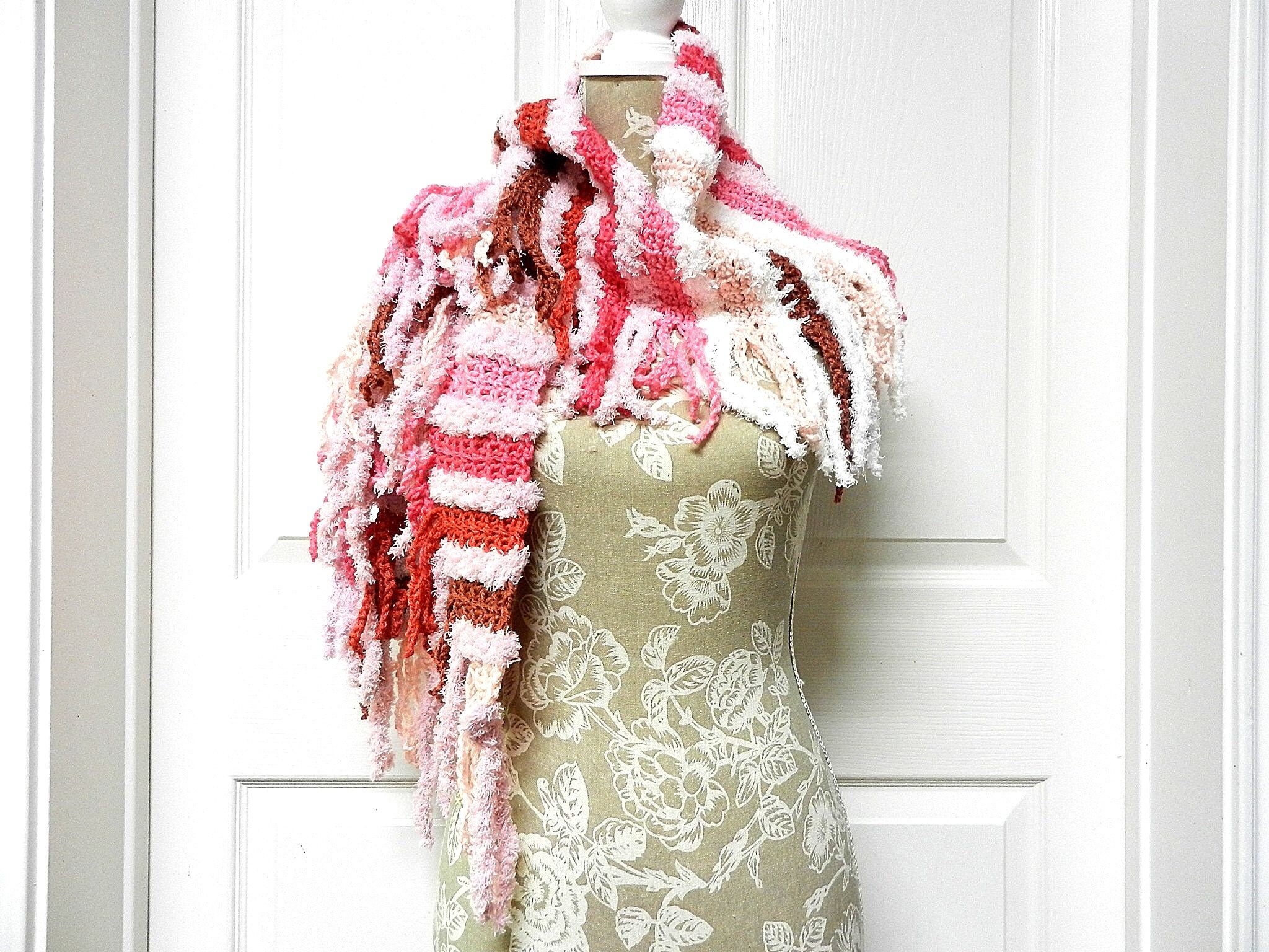 Fluffy Pink Cream Rust Dark Red Fringed Shawl Scarf - Etsy