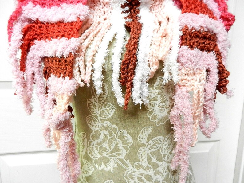 Fluffy Pink Cream Rust Dark Red Fringed Shawl Scarf - Etsy