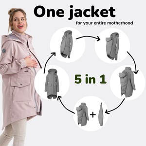 5in1 Babywearing Parka Coat , Maternity Coat, FRONT/BACK Carrying Jacket, Multifunction, Baby ...