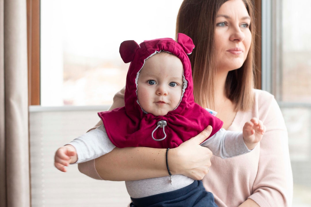 0-4 Years Hooded Cowl Baby Hat,baby Bear Ears, Toddler Neck Warmer, Kid ...