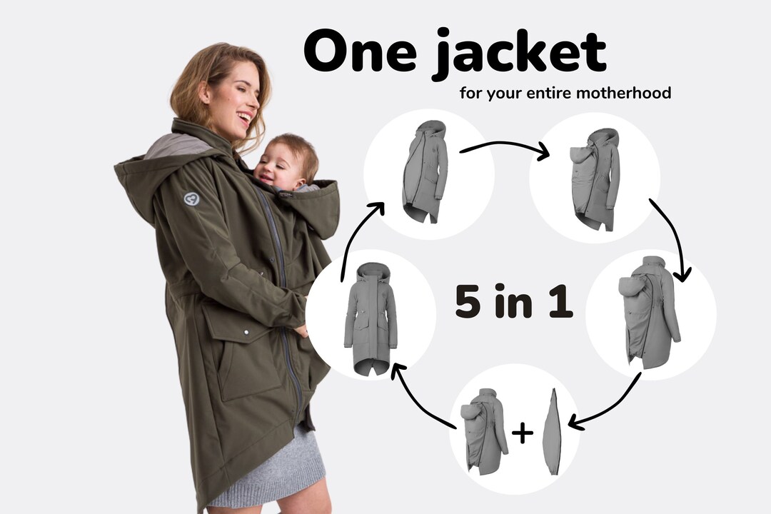 5in1 Babywearing Parka Coat , Maternity Coat, FRONT/BACK Carrying Jacket, Multifunction, Baby ...