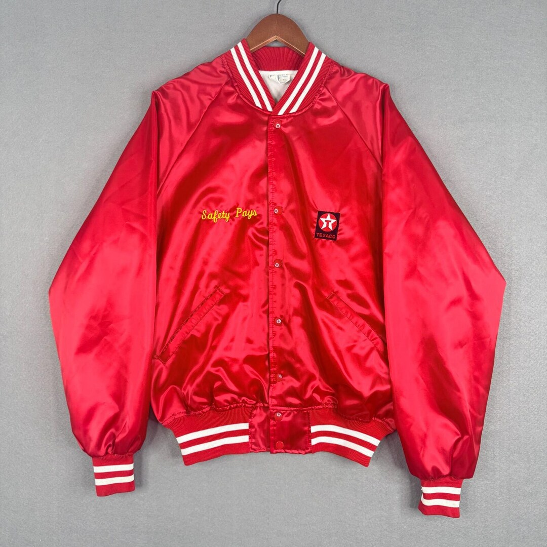 Vintage Texaco Uniform Jacket Snap up Red USA Made Men's XL Red Satin ...