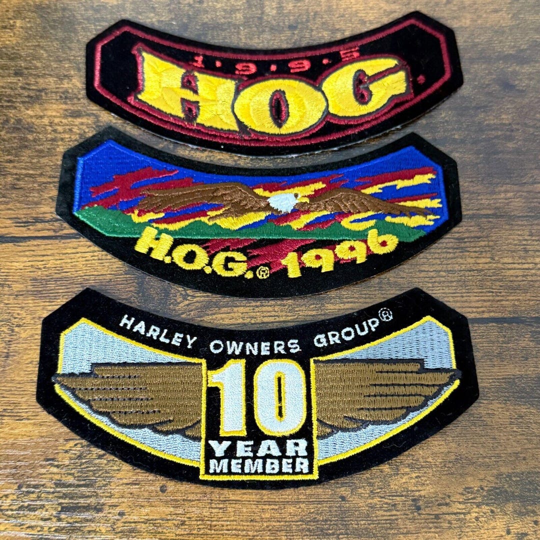 Harley-davidson Patches HOG 1995 1996 10 Year Members Rocker Patch Vest ...