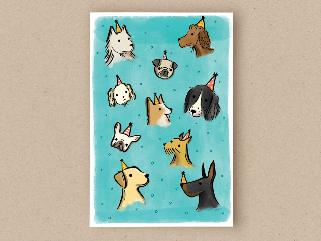 Dog Birthday Postcard, Cute Party Hat, Individual Postcard, 6 X 4 - Etsy