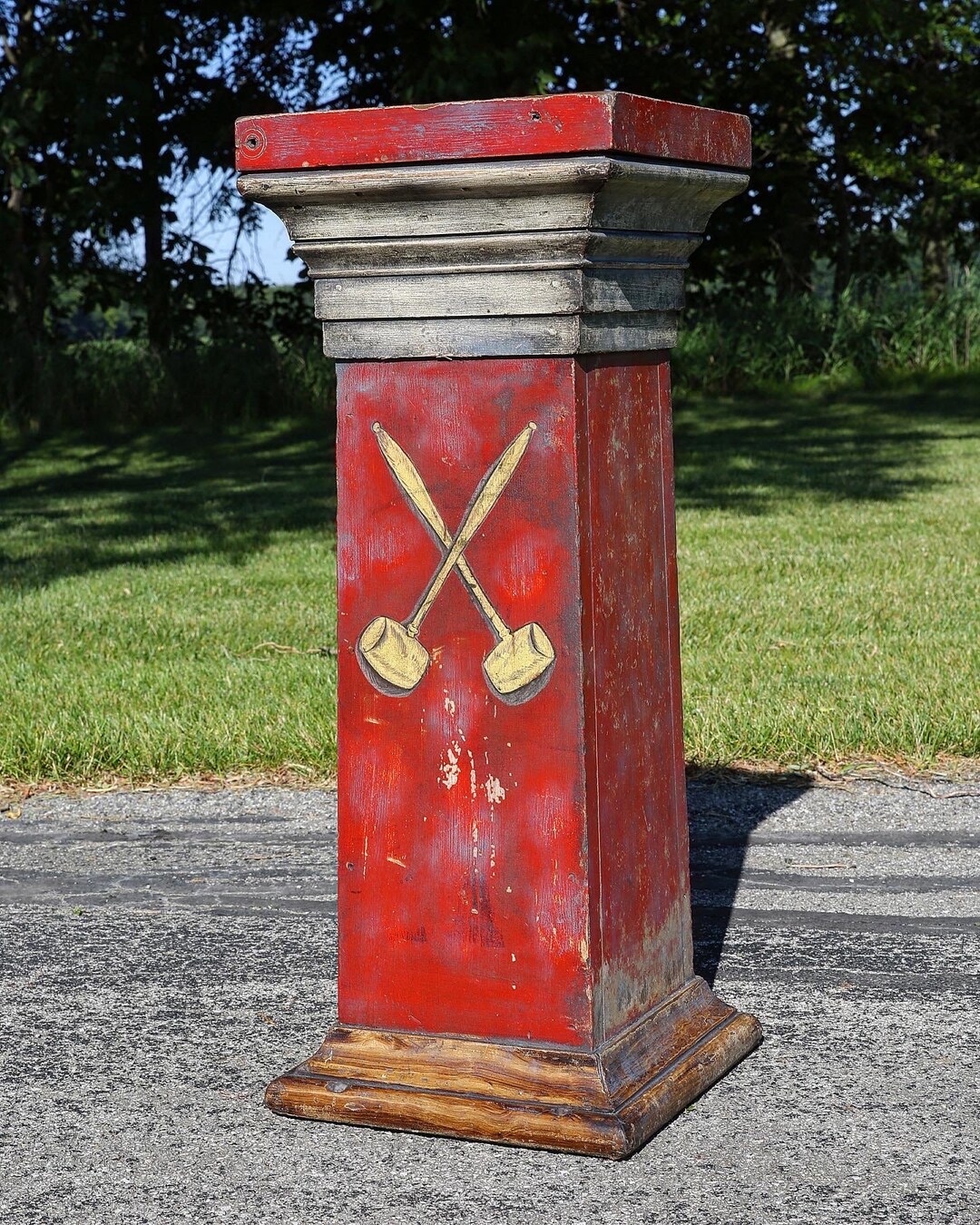 Vintage Odd Fellows Gavel Block Podium Wood Pedestal Stand Counter Red Lodge Masonic Antique ...