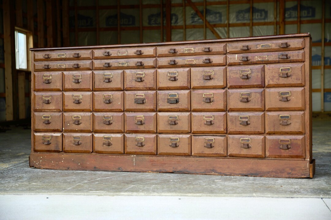 Antique Apothecary Cabinet Wood Drawer Drug Store Counter Cast Iron ...