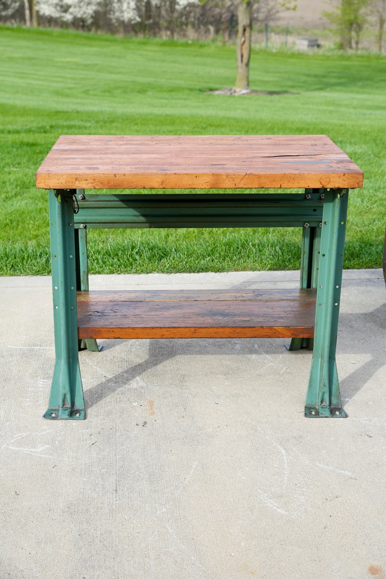 Vintage Workbench Butcher Block Wood Top Kitchen Island Table ...