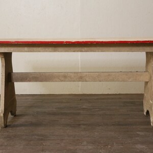 Antique White and Red Trestle Table Dining Room Farmhouse Kitchen ...