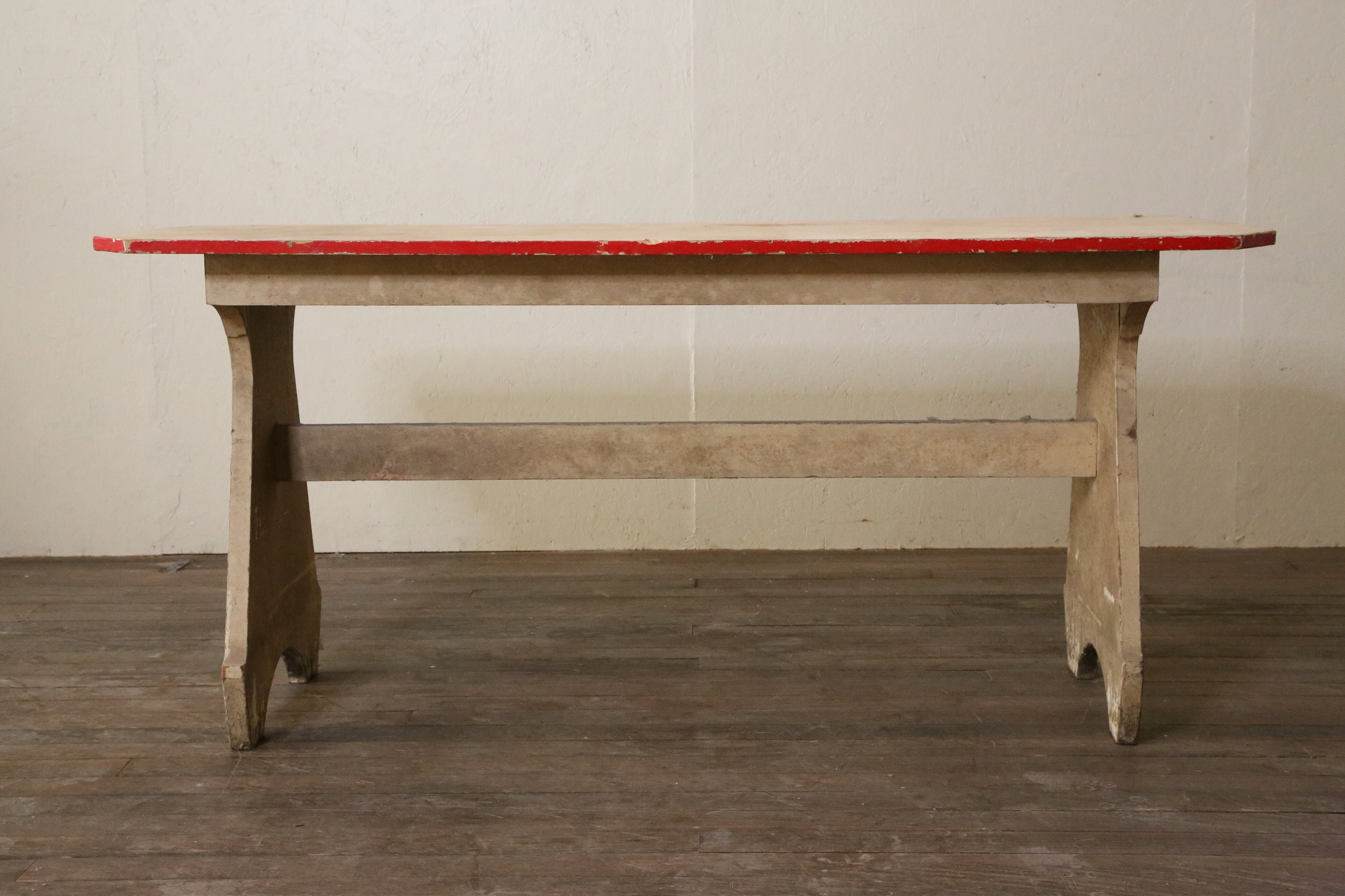 Antique White and Red Trestle Table Dining Room Farmhouse - Etsy